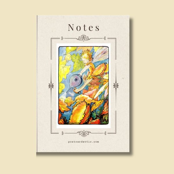 Fairy Using Bellows to Blow Autumn Leaves Vintage Postcard Notebook ...